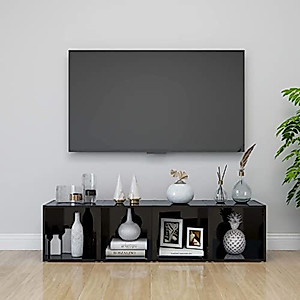 Ground Stand TV Cabinet,TV Unit,Stereo Cabinet,HiFi Cabinet,Gaming Entertainment Center,Home Decor,Open Storage Unit,for Bedroom,Living Room,Office,High Gloss Black 14.6"x13.8"x14.6" Chipboard