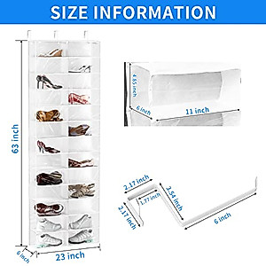 Libeder Clear Over the Door Shoe Organizer, 26 Sections Back of Door Shoe Storage,Shoe Shelves for Closet Door, Dustproof Shoe Holder on Door, White