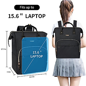 ZIRANYU Large Travel Backpack for Women, 15.6 Inch Laptop Backpack, Computer Work Bag, Waterproof Business Backpack, Nurse Teacher Backpack with USB Port, Black