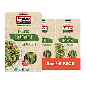 Explore Cuisine Organic Edamame Spaghetti - Pack of 6 (8 oz) - Easy-to-Make Gluten Free Pasta - High in Plant Protein & Fiber - Vegan, Keto Friendly, Non- GMO, Kosher - 24 Total Servings