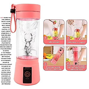 HERAVI'S Portable Blender with Brush, Rechargeable USB Blender, Smoothie Blender with 6 Blades Mini Blender for Kitchen, Home, Travel (Pink)