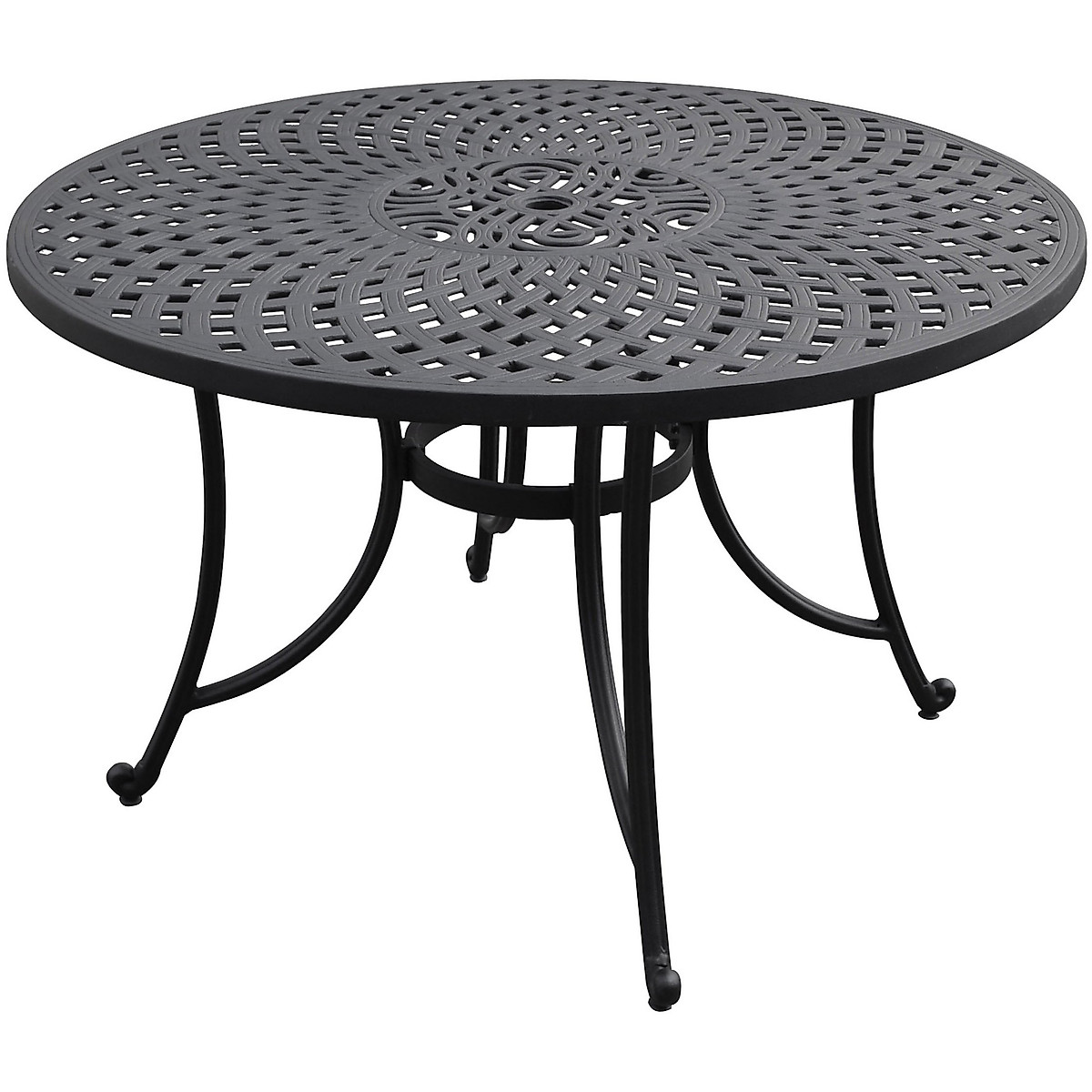 Crosley Furniture Sedona 46" Round Cast Aluminum Outdoor Dining Table with Umbrella Hole for Outside Patio, Black