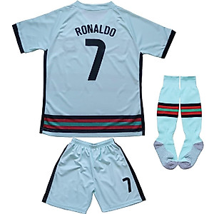 FPF #7 Ronaldo Kids Football Soccer Jersey/Shorts/Socks Kit Youth Sizes (Ronaldo Green, 24 (6-7 Years))