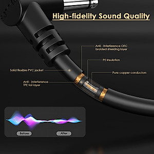 Sovvid 12 Inch 6 Pack Guitar Patch Cables, Black Guitar Pedal Cable Effect Cable Cord, 1/4" inch TS Guitar Patch Cable Right Angle