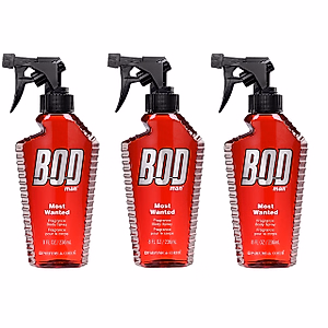 BOD Man Most Wanted, Fragrance Body Spray, 8 Fluid Ounce. Pack of 3.