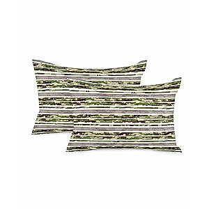 Throw Pillow Covers Set of 2, Lumbar Pillow Case Green Camouflage Gradient Mottled Retro Watercolor Cotton Linen Cushion Case Pillowcase for Couch Sofa Living Room Bedroom Decorative, 12 x 20 Inches