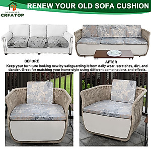 CRFATOP 6 Pack Waterproof Patio Cushion Covers Outdoor Sofa Couch Cushion Covers Replacement Stretch Sofa Seat Slipcover Furniture Protector for Wicker Rattan Sofa, Cover Only, 20-27 Inch,06