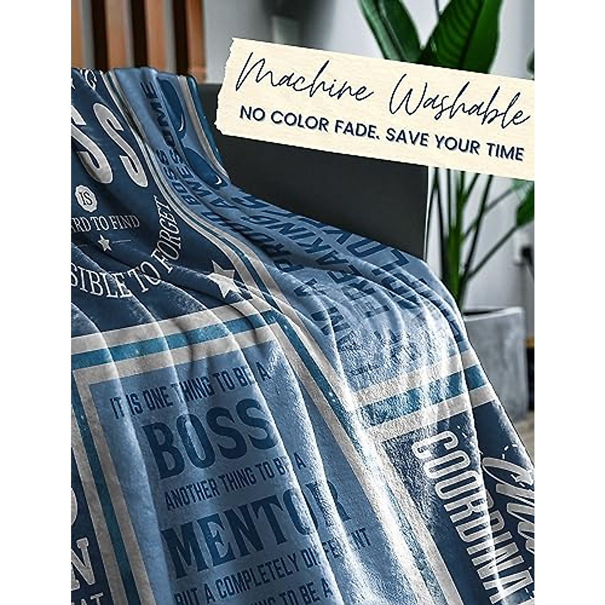 Boss Gifts from Employees, Bosses Day Gifts for Men, Bed Flannel Plush Throw Blankets (50"x 65") Christmas Office Gift Idea on Boss Day, Birthday, Appreciation, Retirement, Amazing Boss-Blue