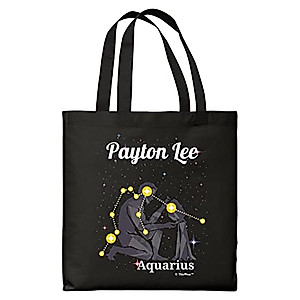 Zodiac Gifts For Women Aquarius Personalized Zodiac Sign Aquarius Constellation Personalized Black Canvas Tote Bag