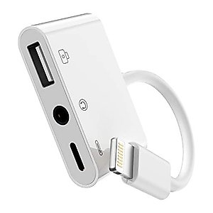 Compatible for iPhone Headphone Adapter 3.5mm AUX Audio Jack and Charger Dongle Earphone Headset Compatible with Lightning Male to USB Female OTG Camera Memory Card Reader Hub,MIDI for Apple for ipad