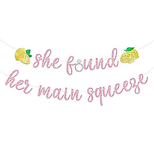 She Found Her Main Squeeze Banner, Lemon Themed Shower, Couples Bridal Shower,Bachelorette Party, Lemon Theme Bridal Shower Party Decorations,Pre-strung, Pink Glitter
