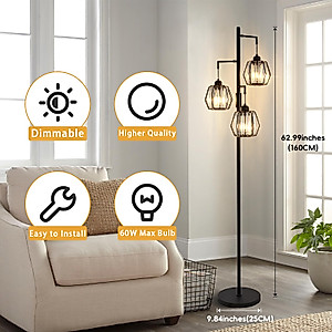 Loiogohot Floor Lamp,Industrial Floor Lamp for Living Room,Farmhouse Floor Lamp,Dimmable Floor Lamp 3-Light Crystal Standing Light,Rustic Tall Tree Reading Lamps for Bedroom,Office,Dining Room