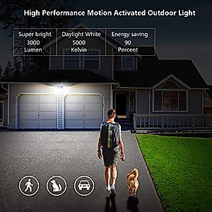 DONLINE Solar Lights Outdoor Waterproof, 3000LM Solar Motion Lights IP65 Waterproof Solar Spotlights Outdoor, 3 Adjustable Heads Security LED Flood Light for Garage Yard Patio, 2 Pack