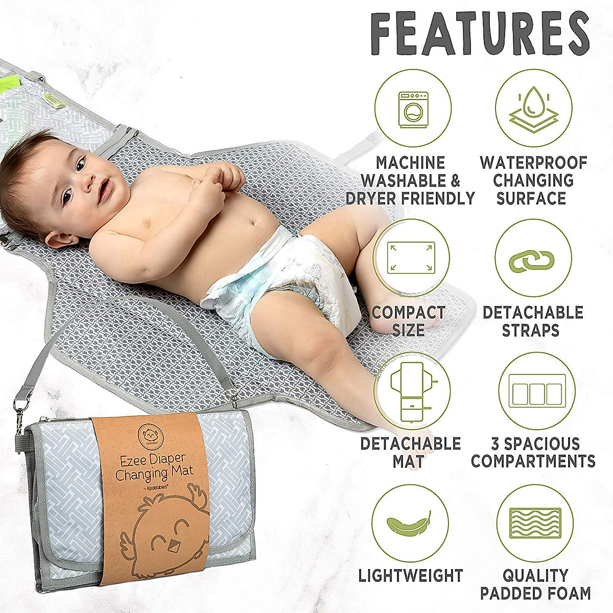 KeaBabies Portable Diaper Changing Pad and Waterproof Foldable Baby Changing Mat - Travel Diaper Change Mat - Diaper Changing Station - Travel Diaper Change Pad - Lightweight Changing Pads for Baby