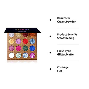 UCANBE Pro Glitter Eyeshadow Palette - Professional 16 Colors - Chunky & Fine Pressed Glitter Eye Shadow Powder Makeup Pallet Highly Pigmented Ultra Shimmer for Face Body