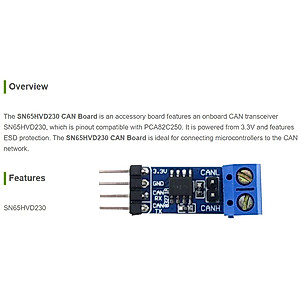 Waveshare SN65HVD230 CAN Board Connecting MCUs to CAN Network Features ESD Protection Communication Evaluation Development Board 3.3V [2 PCS]