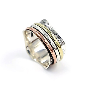 925 Sterling Silver Rings For Women Three Tone Spinner Ring Silver Spinner Rings 925 Silver Ring Spinner Meditation Ring Thumb Ring Anxiety Ring Worry Ring Fidget Ring Silver Wedding Band Ring Anniversary Ring Gift For Birthday (8)