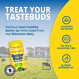 Butter Buds Sprinkles Butter Flavored Granules - Low Calorie, Fat-Free Butter Spray Alternative for Healthy Snacks and Meals, Lightly Salted Butter Popcorn Seasoning, 2.5 Oz (Pack of 3)