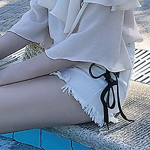 Fashion Mid Waist Slim Sexy Shorts,THENLIAN Women Summer Bandage Denim Shorts Pants Tassel Wide-leg Trousers Jeans(XXL, White)