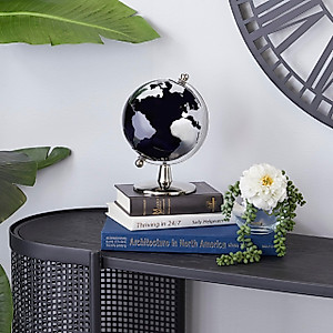 Deco 79 Stainless Steel Metal Globe with Silver Accents, 6" x 6" x 8", Black