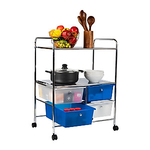 Mind Reader Rolling Utility Cart, 25 Inch, Silver 4 Drawer