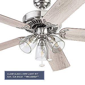 Prominence Home Saybrook, 52 inch Indoor Farmhouse LED Ceiling Fan with Light, Pull Chain, Three Mounting Options, Dual Finish Blades, Reversible Motor - 51592-01 (Matte Nickel)