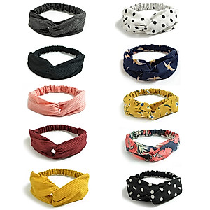 DRESHOW 10 Pack Boho Headbands for Women Girls Criss Cross Elastic Hair Band Twisted Head Wrap Floral Hair Accessories