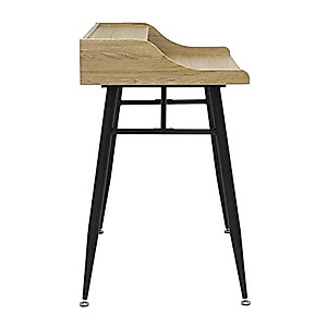 Calico Designs 51260 Woodford 45” Wide Modern, Secretary, Writing, Desk with Low Storage Hutch and Black Metal Tapered Legs in Ashwood, Black / Ashwood