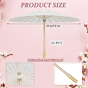 Paterr 24 Pcs 33'' Paper Umbrellas 8'' Paper Fans Decorative Chinese Japanese Parasol DIY Oiled Paper Painting Crafts for Wedding Bridal Party Favor Photography Prop, White