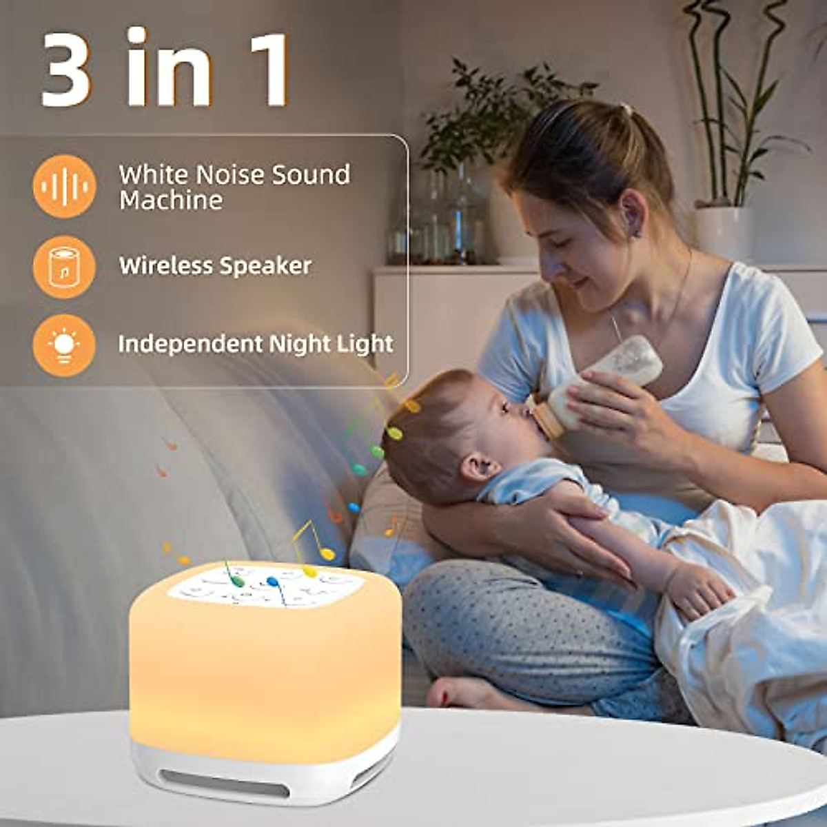 White Noise Sound Machine for Adults Baby & Night Light & Wireless Speaker 3 in 1, Portable White Noise Machine with 40 Soothing Sounds and 8 Colors Light for Sleeping, Relaxation, Privacy, Study