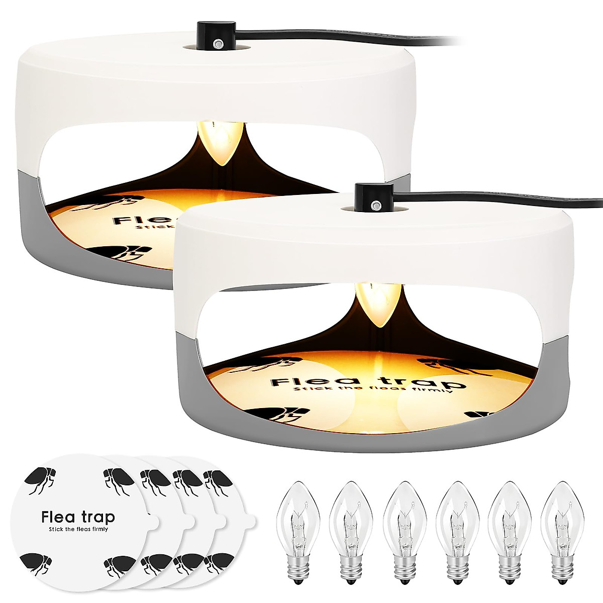 Flea Traps for Inside Your Home, 2 Pack Flea Trap Light, Flea Traps Indoor for Home, Bed Bug Killer w/Sticky Pad Refills & Bulb, Odorless Insect Treatment Trap Catcher Pest Control for Pet