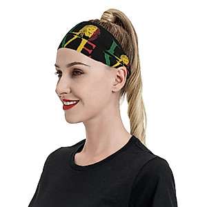 JZDACH Absorbent Sports Headband Stretchy Cute Sweat Bands Soft Workout Head Bands Rasta Lion Jamaican Reggae Love Hairband Sweatband for Fitness Exercise