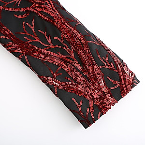 Cloudstyle Mens 2-Piece Suit Casual 1 Button Slim Fit Prom Suit Stylish Sequin Dinner Tux Black - Red