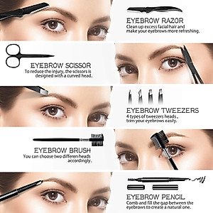 HOCOSY Eyebrow Kit, 8 in 1 Tweezers for Eyebrows, Professional Eyebrow Grooming Set include Stainless Steel Eyebrow Razor Eyebrow Brush Eyebrow Scissors Brown Eyebrow Pen with Travel Case