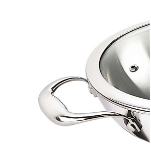 Tri-Ply Stainless Steel Cookware Deep Fry Pan 1.5 LTR with Glass Lid Induction Bottom Stir Fry Pan Deep Kadai Frying Pan Multipurpose Stewpot Skillet