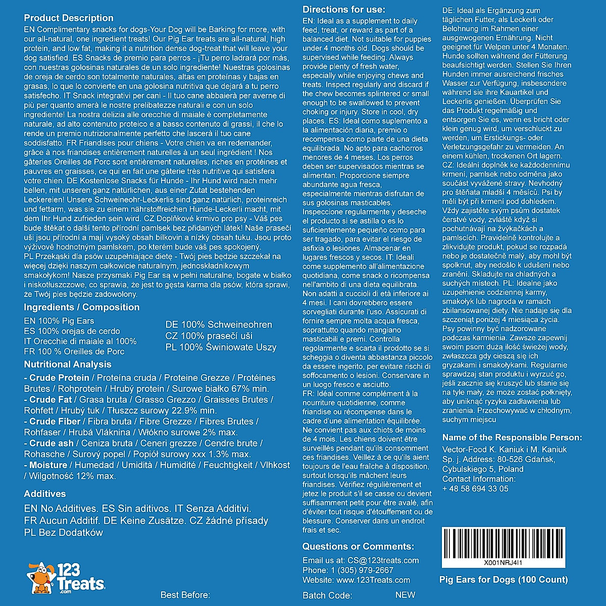 123 Treats Natural Pig Ears for Dogs, 100% Natural Long Lasting Pork Dog Chews, Ideal for All Chewers, Delicious and Healthy Dog Treats, Pig Ears Large and Mix (one Pack of 100)