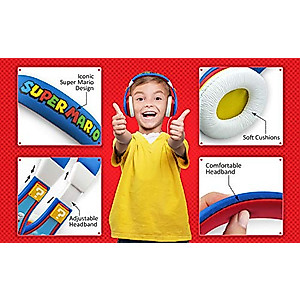 eKids Super Mario Kids Headphones, Adjustable Headband, Stereo Sound, 3.5Mm Jack, Wired Headphones for Kids, Tangle-Free, Volume Control, Childrens Headphones Over Ear for School Home, Travel