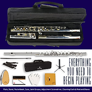 Cecilio Closed Hole C Flute - Musical Instrument, Kids Beginner/Intermediate Flute in Band & Orchestra, Nickel ﻿