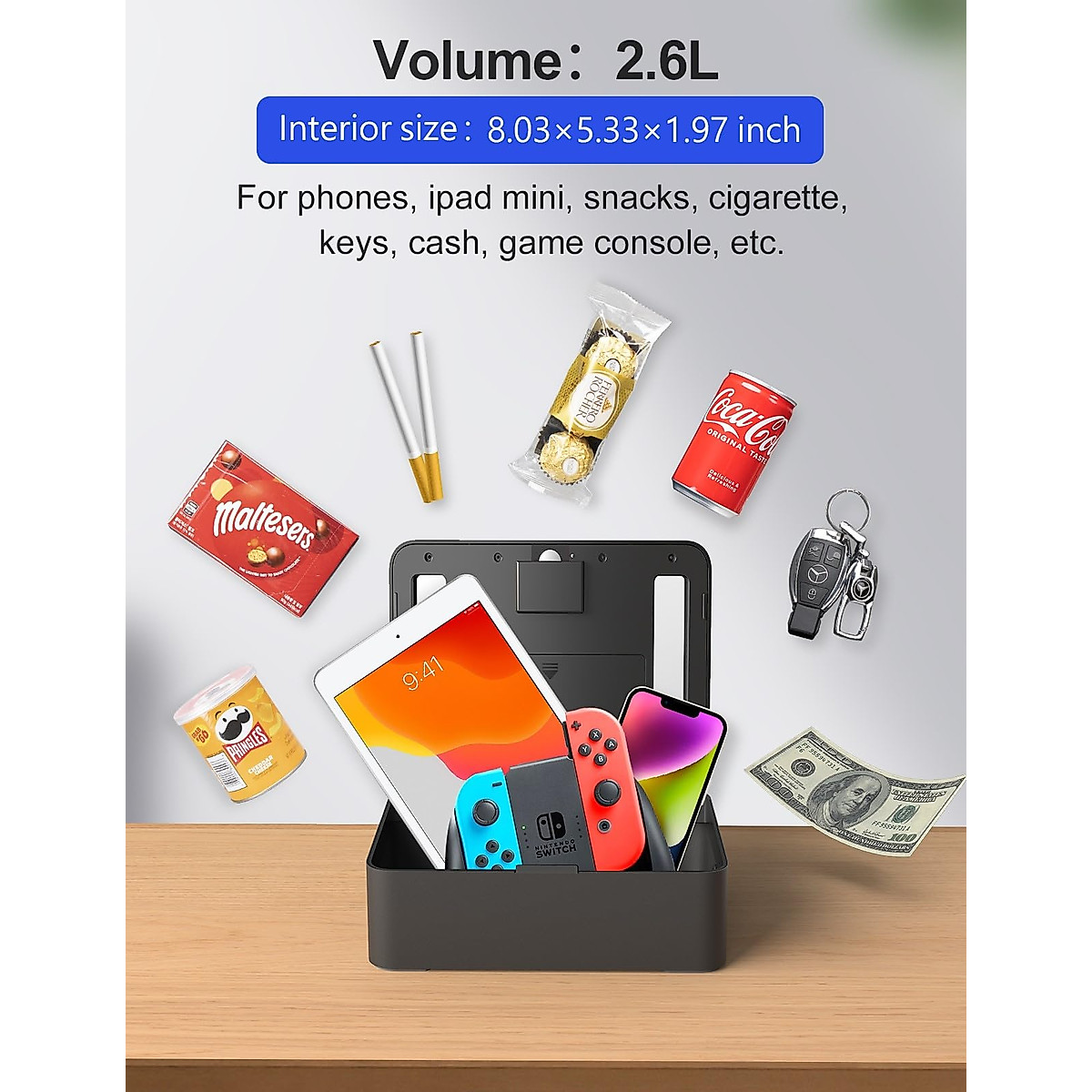 STARSIKI Metal Time Lock Box, Phone Timed Locked Box with Timer, Electronic Locking Container, USB C Charge, Audio Prompt, Self-Discipline Gift Time Safe to 365 Days for Cellphone/iPad Mini/Medication