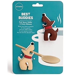 OTOTO Best Buddies Dog Kitchen Spoon Holder, 2 Pack - Cooking Spoon Rest for Kitchen Counter - Spatula, Ladle Holder, Kitchen Utensil Holder - Heat Resistant & Dishwasher Safe Utensil Rest