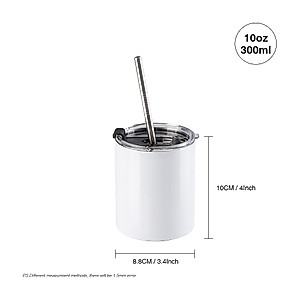 PYD Life Sublimation Blank Tumbler White 10 OZ Stainless Steel Tumbler with Straw and Lid Sublimation Coffee Cups Mugs for Cricut Mug Press Sublimation Print 4 Pack