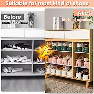 SummerVines 20 Pack Shoe Slot Organizer, Shoe Stacker Holders For A Pair Of Shoes, Adjustable Thickening Double Layer 50% Shoe Space Saver Rack Riser For Closet, White