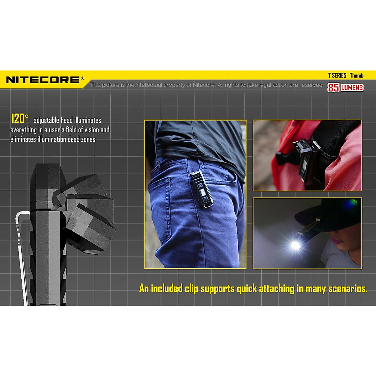 Nitecore Thumb 85 Lumens USB Rechargeable White & Red LED Keychain Light - Tiltable Work Light with Clip and a LumenTac USB Charging Cable