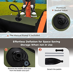 Goplus Inflatable Float Tube, Fishing Belly Boat w/Paddle, Flippers, Fish Ruler, Pump, Storage Bag, Adjustable Straps, 350LBS Load Capacity (Green, W/Rod Holder)