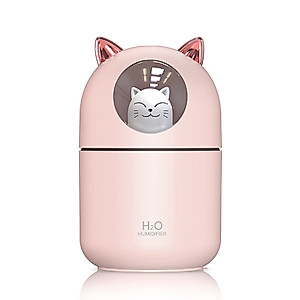 YUNLOVXEE Cat Small Humidifier for Bedroom - 300ml Mini Cool Mist Humidifiers with Night Light, 2 Spray Modes, Ultra-Quiet, Portable Personal Air Humidifier for Women Kids Room Office Desk Car (Pink)