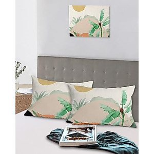 Hokiten Standard Size Pillow Cases Set of 2 - Boho Geometric Microfiber Soft Pillowcases with Envelop Closure, Summer Botanical Middle Century Abstract Rustic Lumbar Pillow Cover for Sofa, 20x26 in