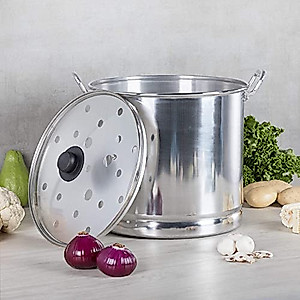 Vasconia 27.5-Quart Steamer Pot (Aluminum) with Tray & Glass Lid, For Most Stoves - (Hand-Wash only) Large Stock Pot for Tamales, Steaming, Boiling & Frying - Makes Seafood, Pasta, Vegetables & More