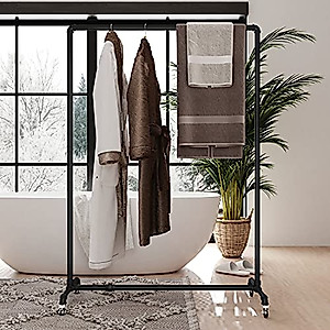 HOMEKAYT Industrial Pipe Clothing Rack on Wheels Heavy Duty Garment Racks Rustic Rolling Rack for Home, Clothes Display Rack Retail Display-Black