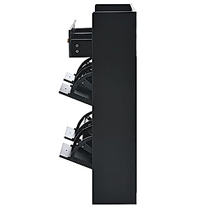 XD Designs Multiple Functions Wood Shoe Cabinet with 4 Flip Drawers and 2 Drawers, Modern Entryway Storage Organizer Free Standing Shoe Rack for Entrance Hallway Bedroom (Black)