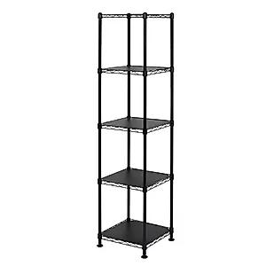 SafeRacks - NSF Certified Storage Shelves, Zinc, Heavy Duty Steel Wire Unit with Wheels and Adjustable Feet, Garage or Bakers Rack, Kitchen, Pantry Shelf - (14"x14"x60" 5-Tier) (Black)